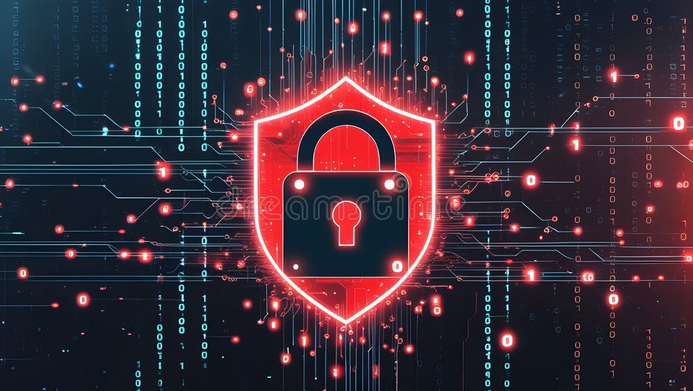 Firewall Protection Concept Glowing Red Shield with Binary Code ...