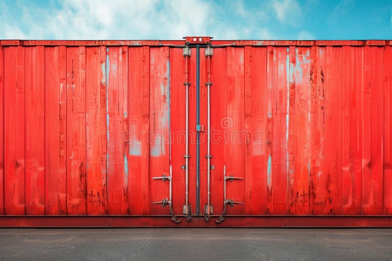 Vibrant Red Shipping Container Against Blue Sky Stock Image - Image of ...