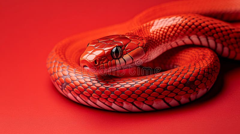 Vibrant Red Snake Coiled on Red Background Stock Illustration ...