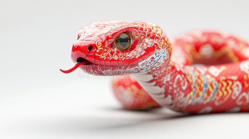 Vibrant Red Snake Rendering with Joyful Expressions in 3D Design Stock ...