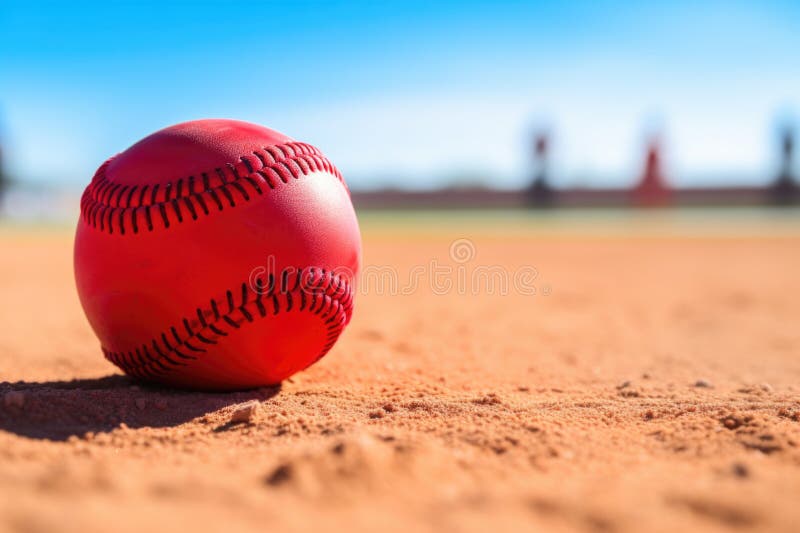 Vibrant Red Softball on the Sandy Texture of a Baseball Field Stock ...