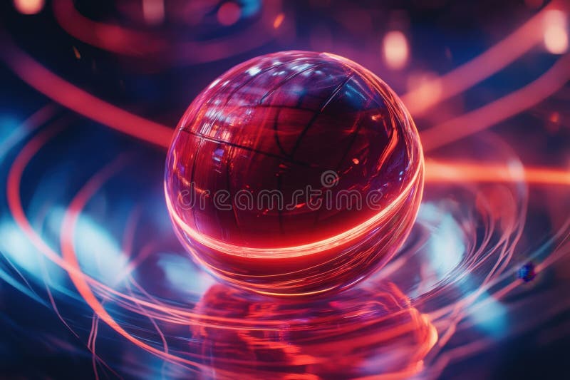 Vibrant Red Sphere with Glowing Trails in a Futuristic Digital ...