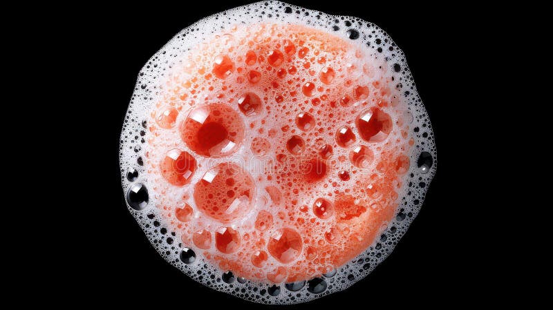 Vibrant Red Sponge and Soap Foam with Bubbles Isolated on a Black ...