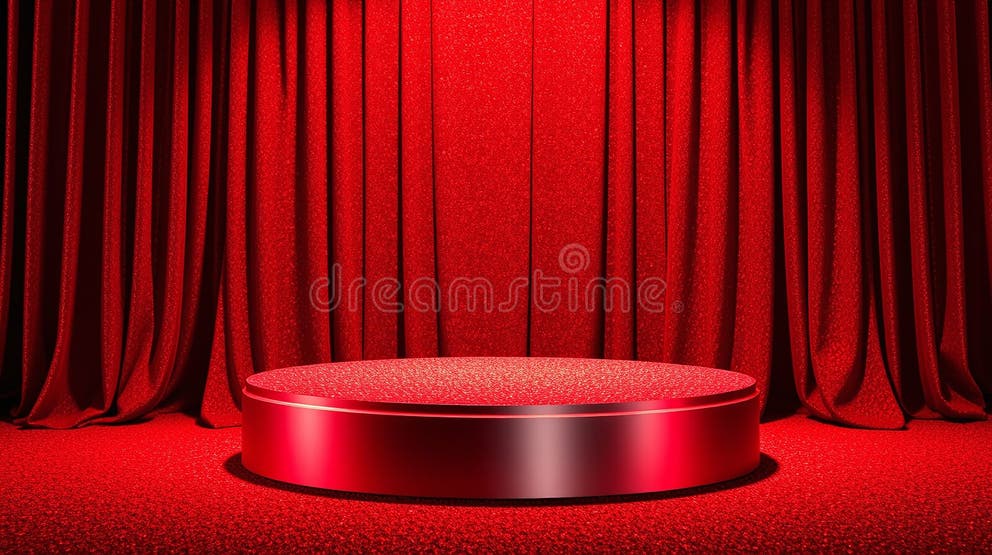 A Vibrant Red Stage Backdrop with a Circular Platform Stock ...