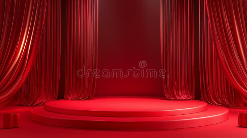 A Vibrant Red Stage Setting with Luxurious Curtains for Performances or ...