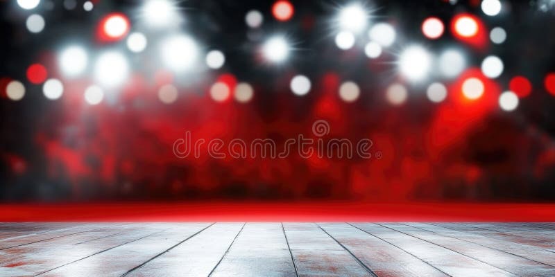 Vibrant Red Stage with Spotlights and Wooden Floor Stock Photo - Image ...