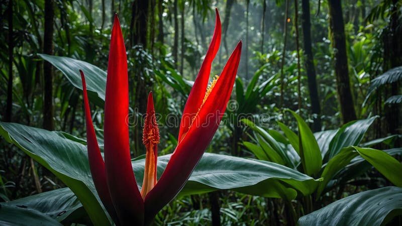 Vibrant Red Stinking Corpse Lily in Full Bloom Amidst a Lush Rainforest ...