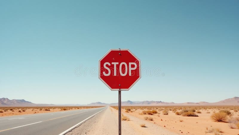Vibrant Red STOP Sign in Desert Stock Illustration - Illustration of ...