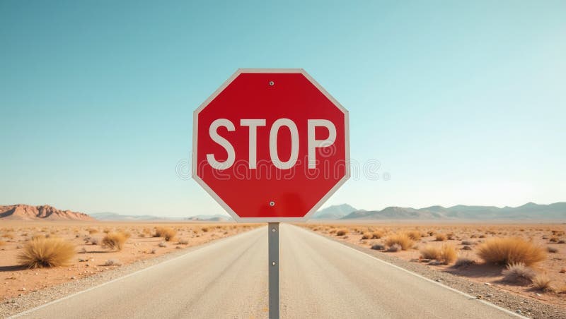 Vibrant Red STOP Sign in Desert Stock Illustration - Illustration of ...