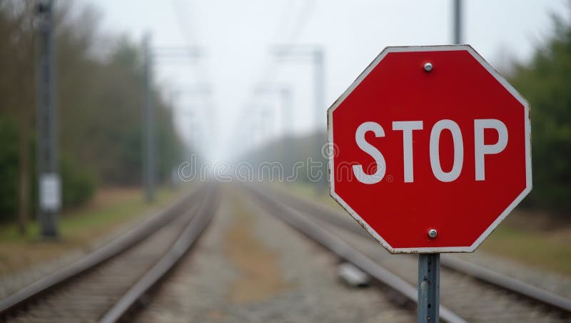Vibrant Red STOP Sign Near Railway Tracks Stock Illustration ...