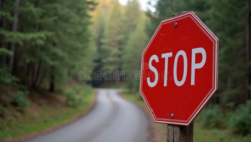 Vibrant Red Stop Sign with Reflective STOP Text at Forest Trail ...