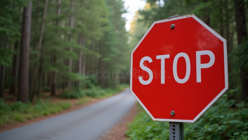 Vibrant Red Stop Sign with Reflective STOP Text at Forest Trail ...
