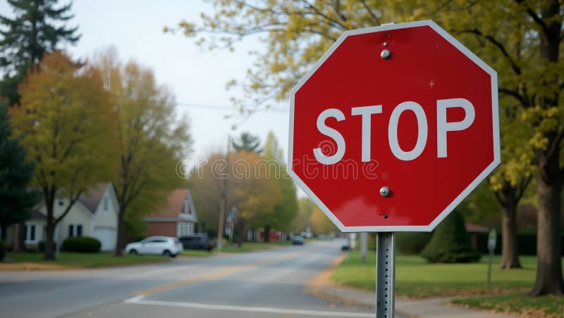 Vibrant Red Stop Sign at Suburban Intersection Stock Illustration ...