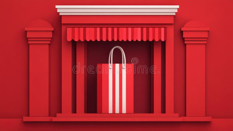 Vibrant Red Storefront with a Classic White Door and Matching Curtain ...