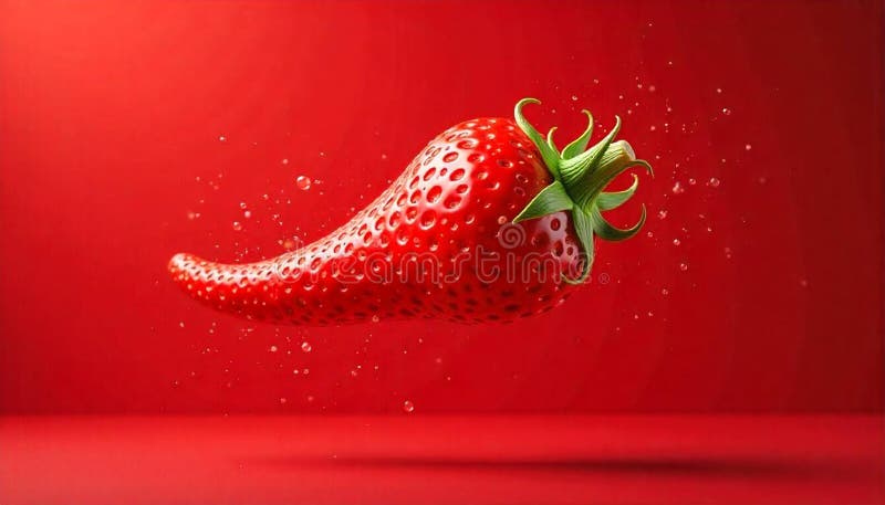 Vibrant Red Strawberry Floating on a Solid Red Background Stock ...
