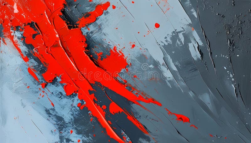 Dynamic Abstract Artwork Featuring Bold Red Splashes on a Textured Gray ...