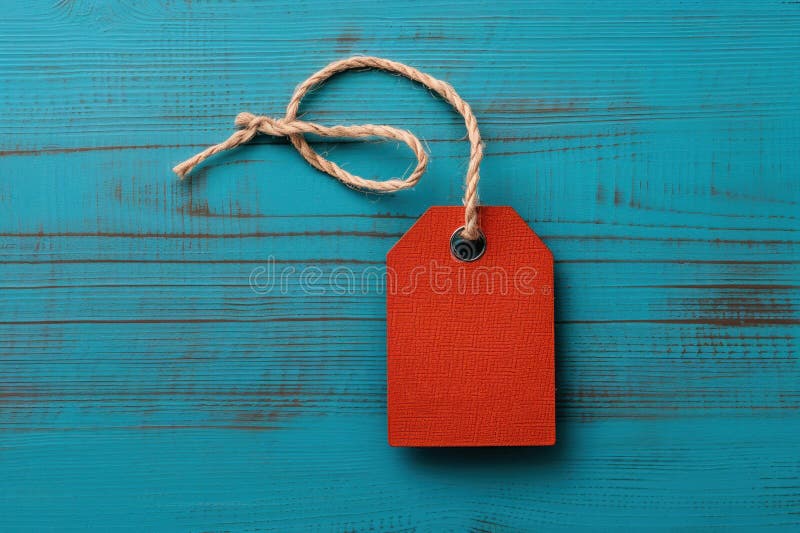 A Vibrant Red Tag with Twine on a Rustic Wooden Background, Ideal for ...