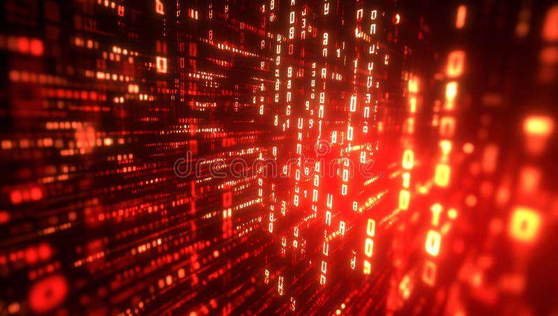 A Vibrant Red Tech Tunnel, Adorned with Digital Code Patterns on Its ...