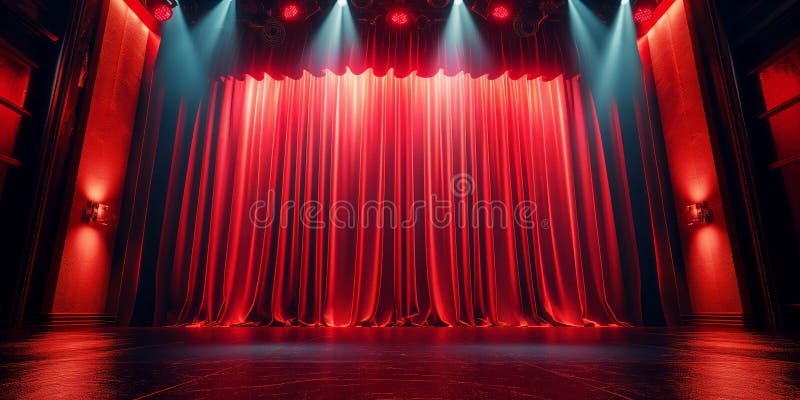 Red Stage Curtains with Spotlight Effects Stock Illustration ...