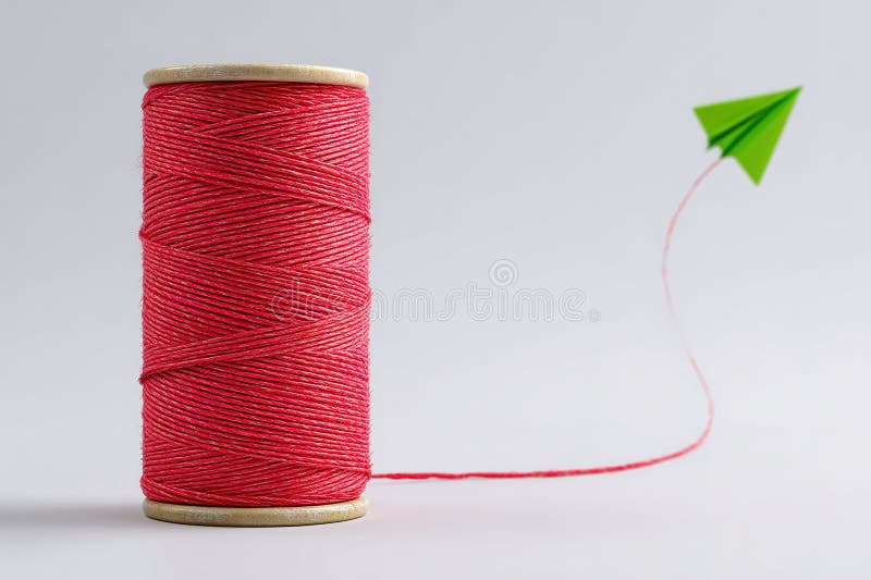 Red Thread Spool with Green Paper Airplane on a Light Background ...