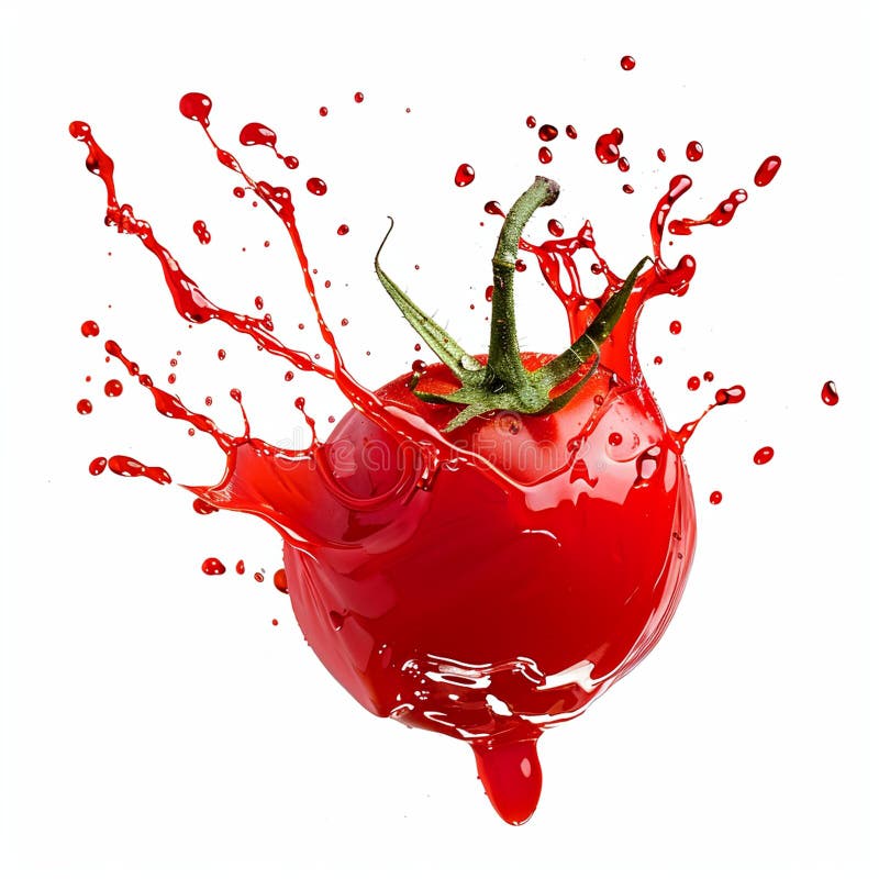 A Vibrant Red Tomato Splashes in Burst of Ketchup, Showcasing Culinary ...