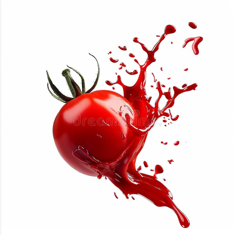 A Vibrant Red Tomato Splashes Ketchup, Creating an Artistic Condiment ...