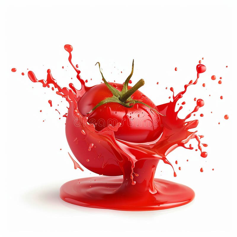 A Vibrant Red Tomato Splashes in Pool of Ketchup, Creating an Artistic ...