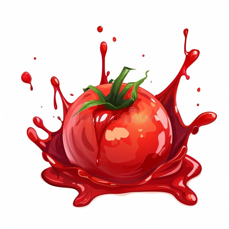 A Vibrant Red Tomato Splashes in Pool of Ketchup, Creating Dynamic ...