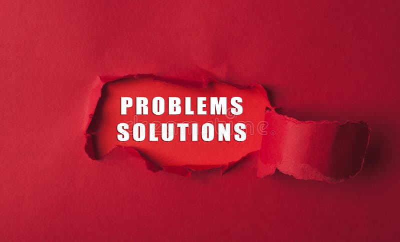 Red Torn Paper Revealing the Words Problems Solutions on a Bold Red ...