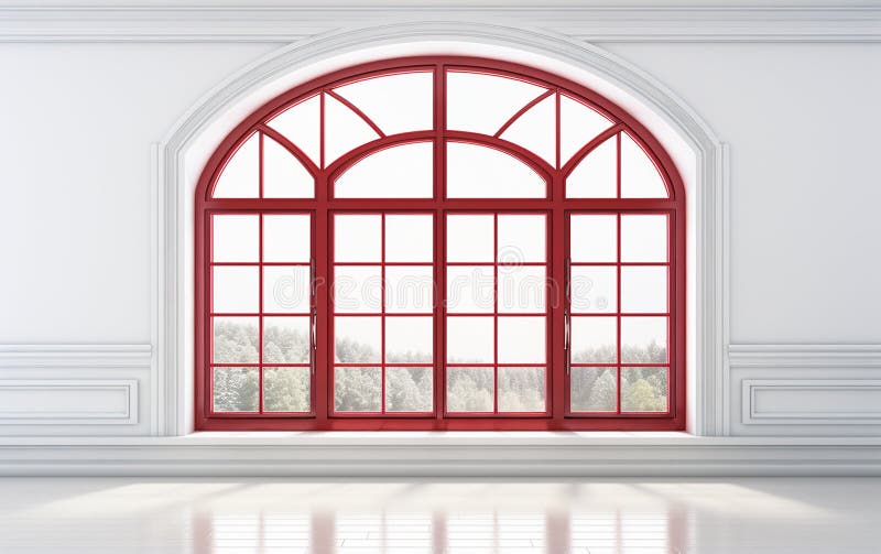 Vibrant Red Transom Windows Against White Backdrop -Generative Ai Stock ...