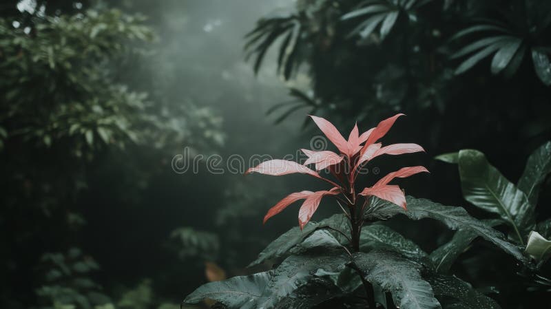 Vibrant Red Tropical Plant Misty Rainforest Atmosphere Stock Photos ...