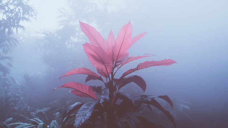 Vibrant Red Tropical Plant Misty Rainforest Atmosphere Stock Photos ...