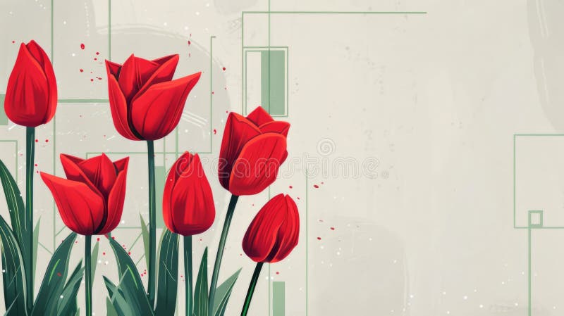 Vibrant Red Tulips in a Modern Artistic Illustration. Stock Image ...