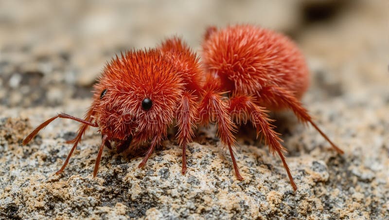 Vibrant Red Velvet Ant Crawling on Rough Rock Stock Illustration ...