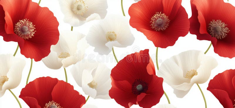 Vibrant Red and White Poppies Floral Pattern Design for Textiles and ...