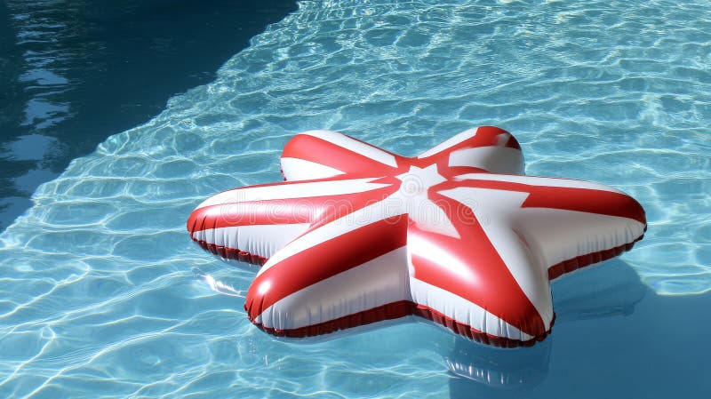 Sparkling Star Red and White Striped Pool Float on Shimmering Water ...