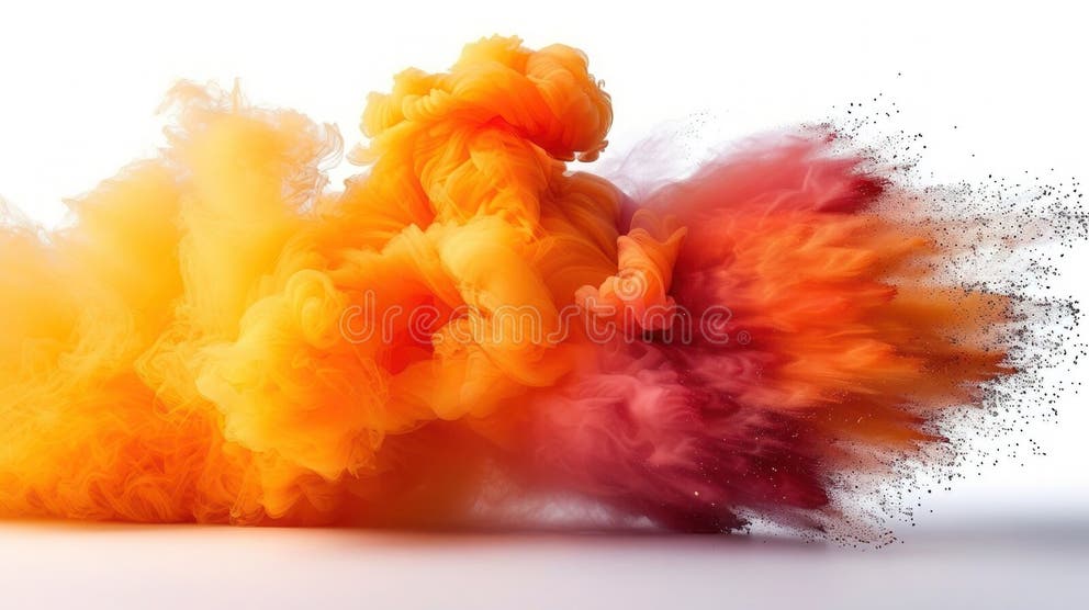 Vibrant Red and Yellow Color Powder Explosion on White Background Stock ...