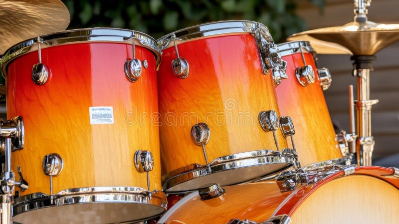 Vibrant Red and Yellow Drum Set, Musical Instrument, Rhythm Section ...