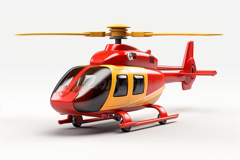 A Vibrant Red and Yellow Helicopter Model on a Plain Background Stock ...