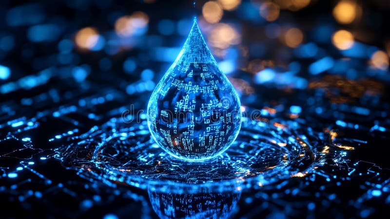 Water Drop on a Surface with Reflections and Vibrant Lighting Stock ...