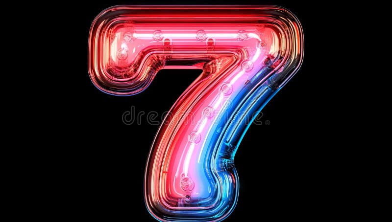 A Vibrant Rendering of the Number Seven, Neon Number Seven, is Glowing ...