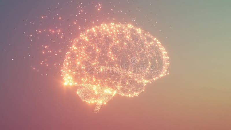 A Vibrant Representation of a Brain Formed by Glowing Points and Lines ...