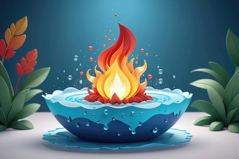 Vibrant Representation of Fire and Water Elements in Colorful Design at ...