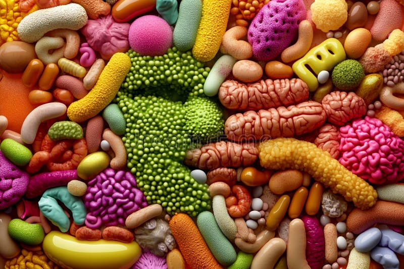 Vibrant Representation of the Gut Microbiome, Showing Diverse Bacteria ...