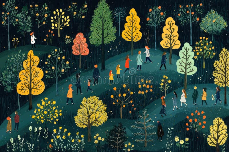 A Vibrant Representation of People Exploring a Botanical Garden ...