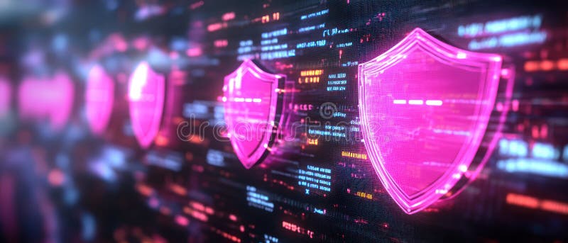 A Vibrant Representation of Virtual Security with Glowing Shields Stock ...