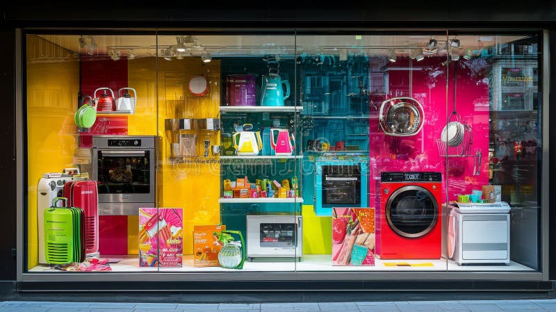 Vibrant Retail Display Showcasing Colorful Kitchen Appliances in an ...