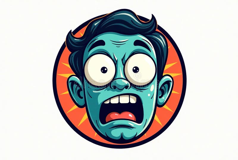 Retro Cartoon Head Emblem a Bright Shocked Expression in Vintage Pop ...