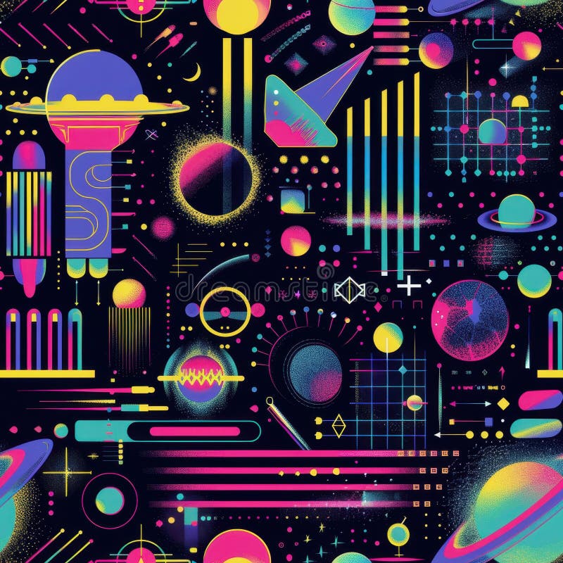 Vibrant Retro-Futuristic Space Themed Digital Artwork Stock Image ...