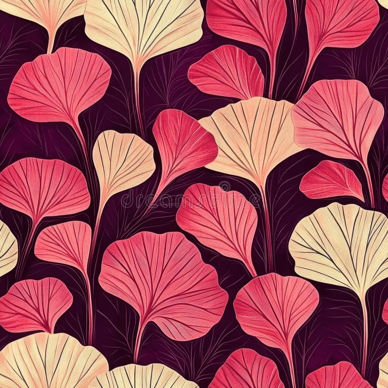 Vibrant Retro Ginkgo Leaf Pattern on Dark Background Stock Photo ...